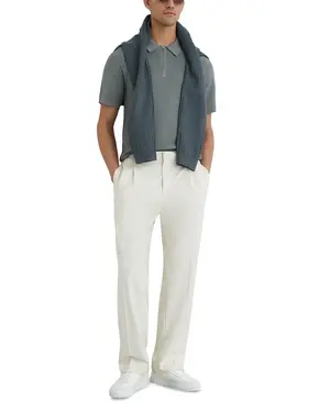 REISS Estate Short Sleeve Half Zip Textured Polo - Sage