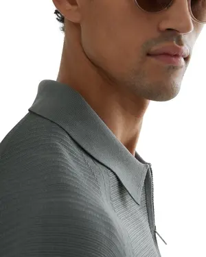 REISS Estate Short Sleeve Half Zip Textured Polo - Sage