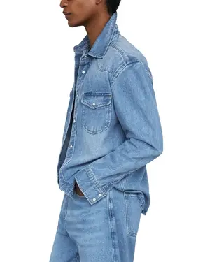 REISS Finley Long Sleeve Washed Denim Overshirt - Washed Blue