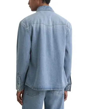 REISS Finley Long Sleeve Washed Denim Overshirt - Washed Blue