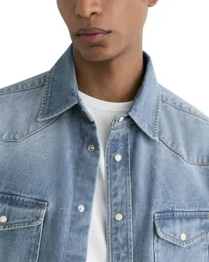 REISS Finley Long Sleeve Washed Denim Overshirt - Washed Blue