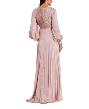 Mac Duggal Petite Long Sleeve Gown With Pleats And Slit - Blush