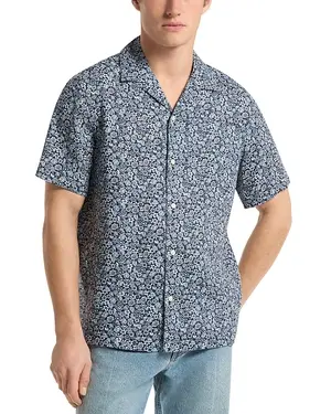 Michael Kors Short Sleeve Linen Floral Camp Collar Shirt - Midnight
