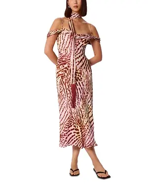 Whistles Orchid Print Scarf Midi Dress - Pink/multi