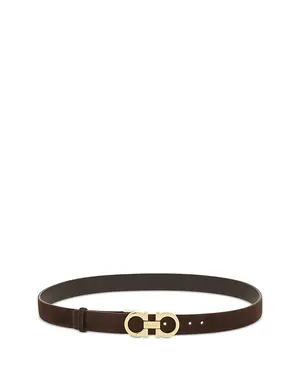 FERRAGAMO Double Gancini Leather & Suede Reversible Belt - Testa Di Moro