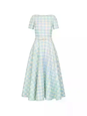 Oscar De La Renta Gingham Belted Dress - Blue