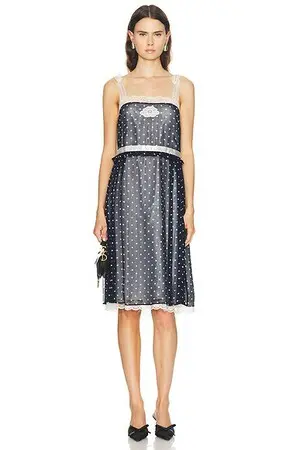 Marc Jacobs Chiffon Dress With Ribbon Straps And Scalloped Trim - Navy Multi