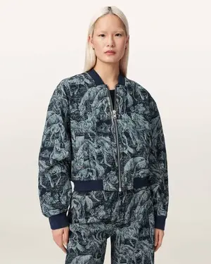 ALLSAINTS Kaytra Printed Denim Bomber - Printed Indigo