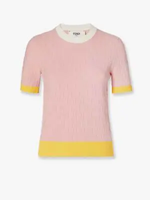 Fendi Cotton And Silk Sweater With Allover Ff Motif - Pink