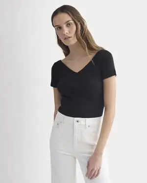 Everlane Tissue Short-sleeve V-neck Top - Black