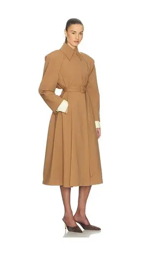HELSA Wool Blend Midi Trench In Tan