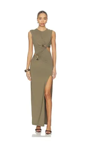 Bardot Felix High Neck Maxi Dress In Green - Khaki