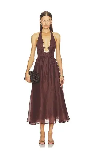 Bardot Cavarly Ramie Halter Dress - Chocolate