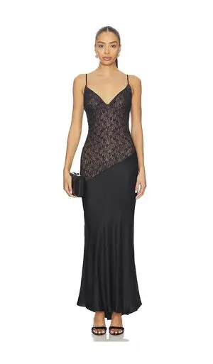 Bardot Aralia Lace Satin Maxi Dress - Black