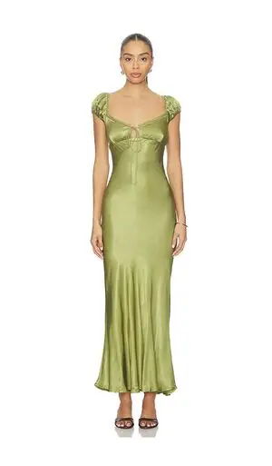 Bardot Stasia Satin Maxi Slip Dress In Green - Khaki