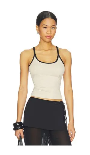 Enza Costa Classic Ringer Scoop Tank In Beige,black - Wheat & Black