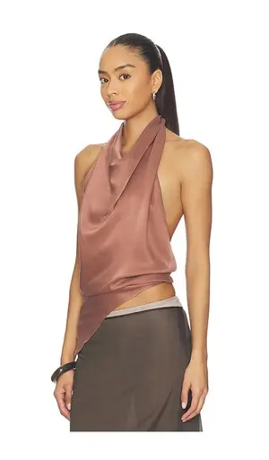 EAVES Frida Silk Top In Brown