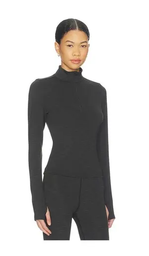 Splits59 Active Rib Half Zip Waist Length Top - Heather Graphite