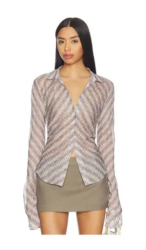 EAVES Vienna Top In Lavender - Lavender Plaid