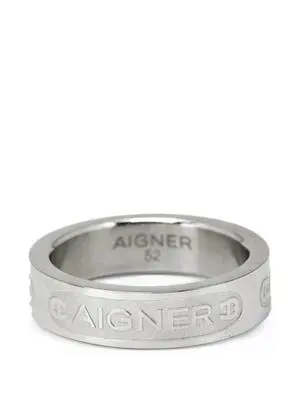 AIGNER Embossed Logo Band Ring Silver