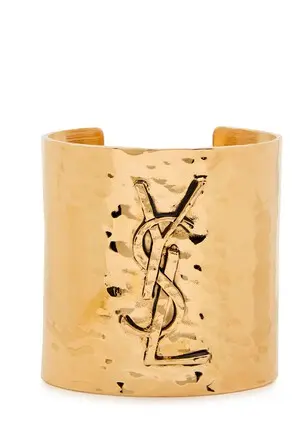 Saint Laurent Logo Hammered Cuff - Gold