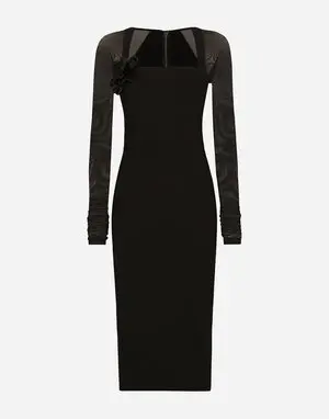 Dolce & Gabbana Jersey Calf-length Dress With Tulle Sleeves - Black