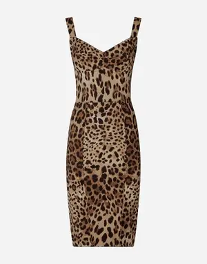 Dolce & Gabbana Leopard-print Cady Corset-style Midi Dress - Animal Print