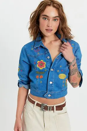 MOTHER The Heyday Cropped Denim Jacket - Blue