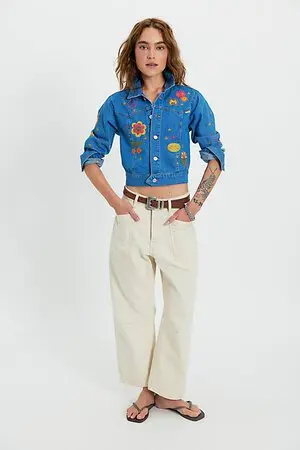 MOTHER The Heyday Cropped Denim Jacket - Blue