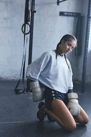 Free People For The Win Short Sleeve Sweatshirt - White Heather