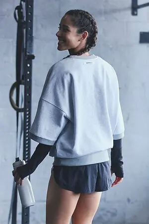 Free People For The Win Short Sleeve Sweatshirt - White Heather