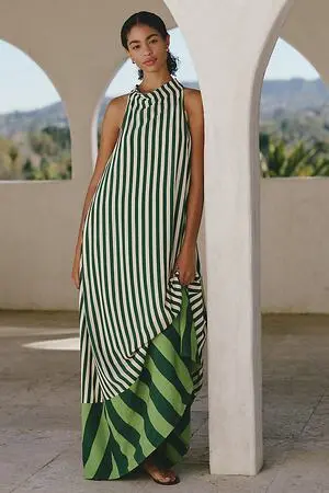 SIMONMILLER Mona Crepe High-neck Maxi Dress - Green Stripe