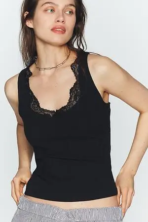 Maeve Lace V-neck Tank Top Black