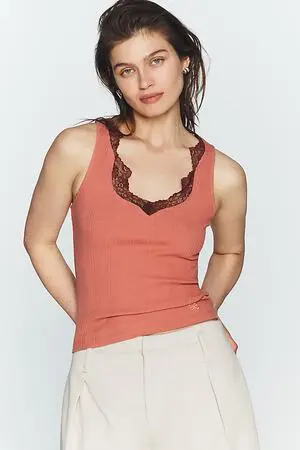 Maeve Lace V-neck Tank Top - Rose