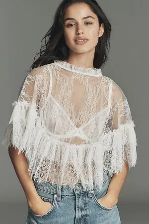 Anthropologie Delicate Lace Poncho Top - White