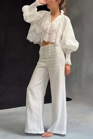 MARE MARE Lace Inset Long-sleeve Blouse - White