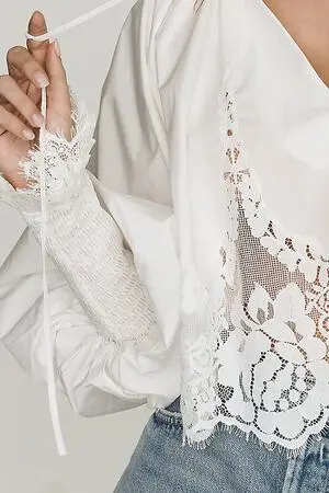 MARE MARE Lace Inset Long-sleeve Blouse - White
