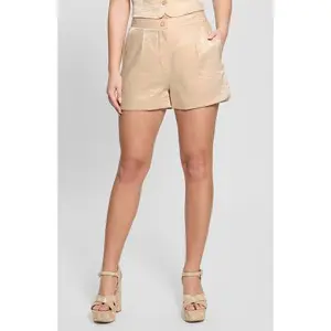 Guess Camille Velvet Pleat Front Shorts - Beige