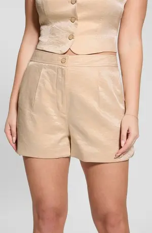 Guess Camille Velvet Pleat Front Shorts - Beige