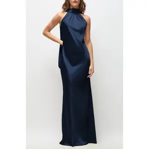 After Six Anais Scarf Neck Satin Charmeuse Gown - Midnight