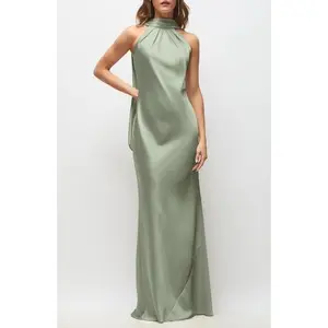 After Six Anais Scarf Neck Satin Charmeuse Gown - Sage