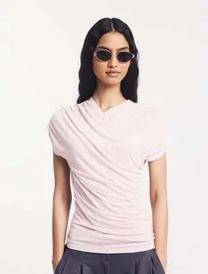 NINETY PERCENT Indie Off Shoulder Wrap Top In Tencel - Dusk Pink