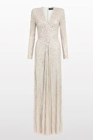 Jenny Packham Sequin-embellished V-neck Gown - Platinum