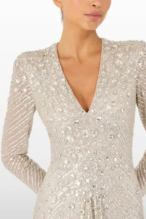 Jenny Packham Sequin-embellished V-neck Gown - Platinum