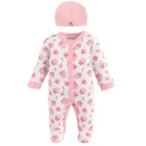 LUVABLE FRIENDS Cotton Preemie Sleep And Play And Cap Floral
