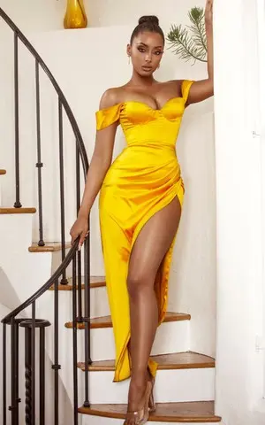 MISS CIRCLE NEW YORK High Slit Corset Satin Dress