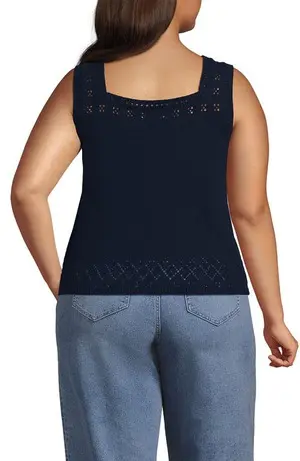 LANDS' END Pointelle Square Neck Tank Sweater - Radiant Navy