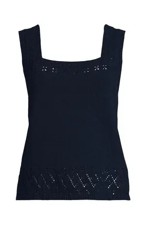 LANDS' END Pointelle Square Neck Tank Sweater - Radiant Navy