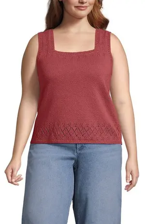 LANDS' END Pointelle Square Neck Tank Sweater - Soft Mojave Rose