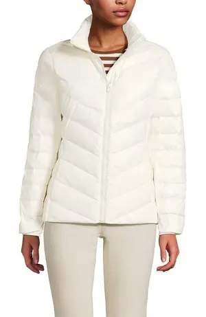 LANDS' END Wanderweight Ultralight Packable Chevron Quilted Down Jacket - Ivory